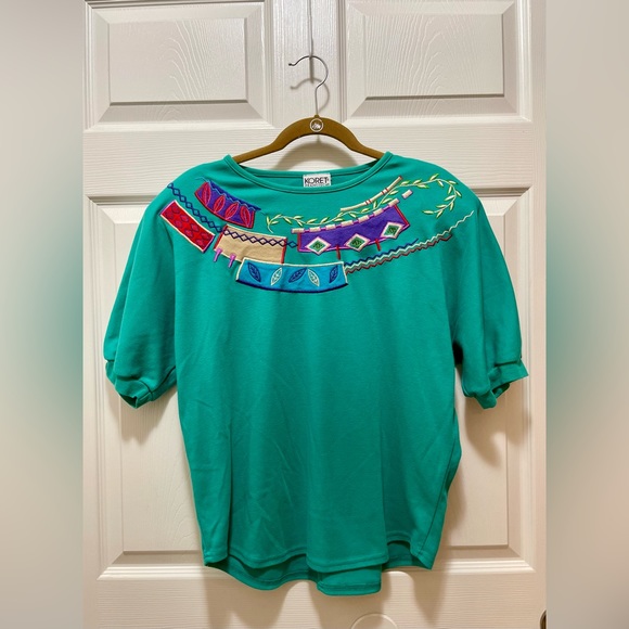 Koret | Tops | Vintage Koret Womens Padded Top Green Floral Embroidered ...